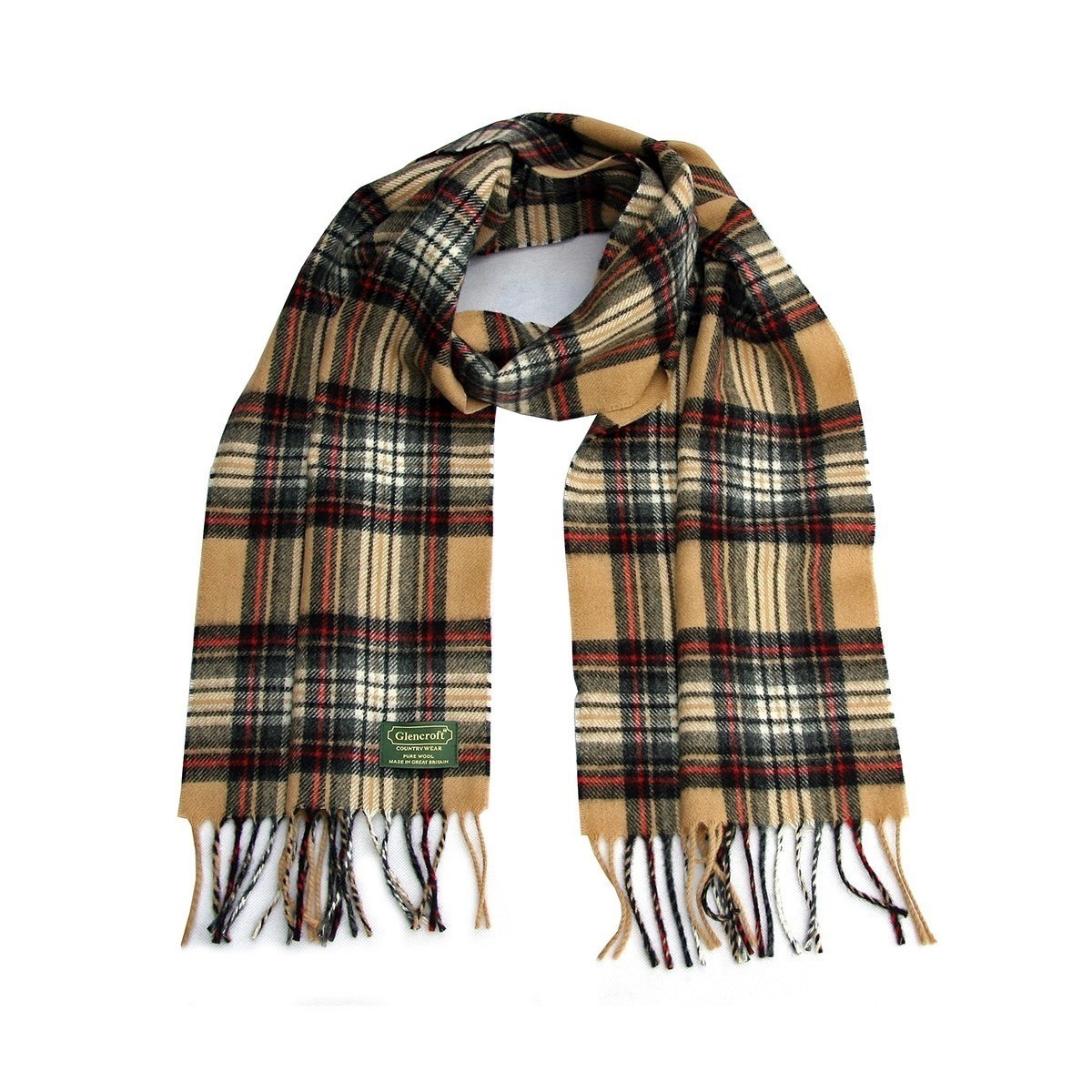 Saf İngiliz Kuzu Yünü Camel Ekose Atkı